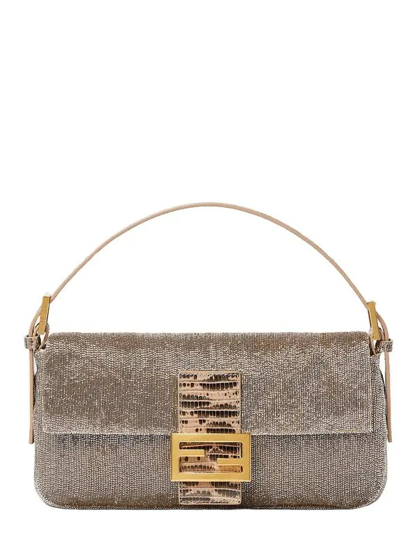 Fendi Baguette® 26424 Golden Organza Bag With Bead Embroidery - [gold]